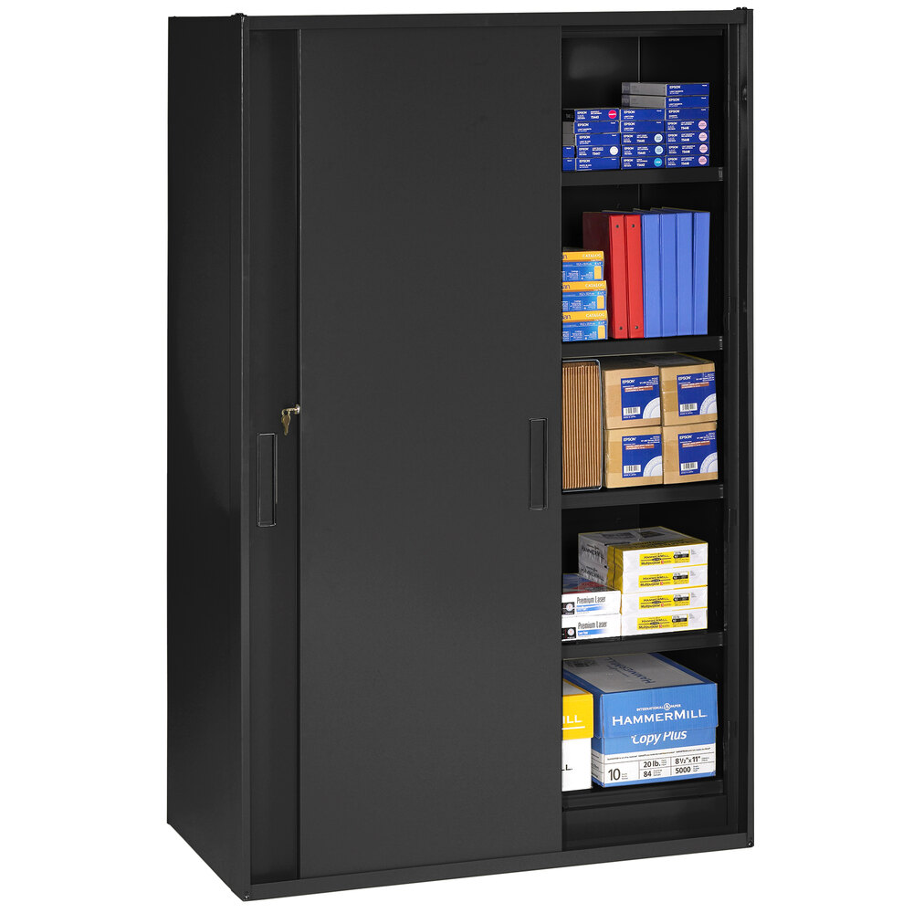 Tennsco 24" x 48" x 78" Black Jumbo Storage Cabinet with Sliding Doors ...