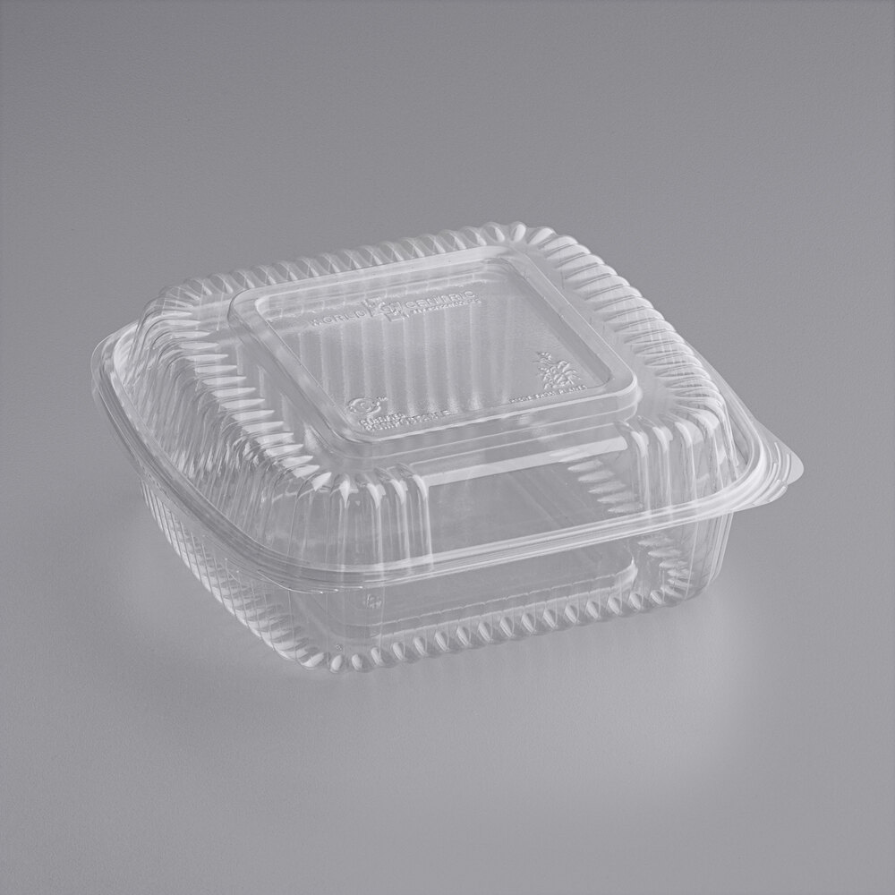 World Centric Clear Compostable PLA Hinged Clamshell Container 8" x 8 ...