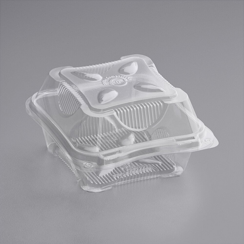 World Centric Clear Compostable PLA Hinged Clamshell Container 6" x 6 ...