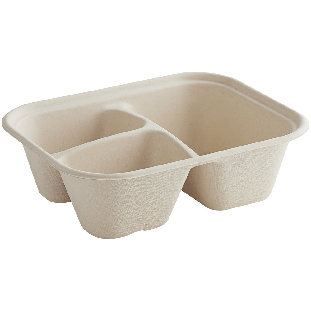 World Centric 48 oz. 3-Compartment Compostable Fiber Container - 300/Case