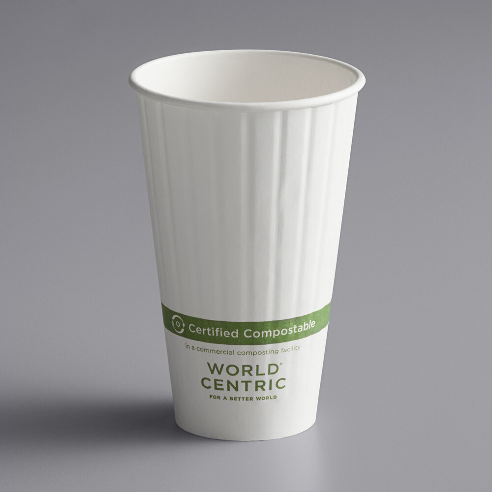 World Centric 16 oz. Double Wall White Compostable Paper Hot Cup - 600/Case