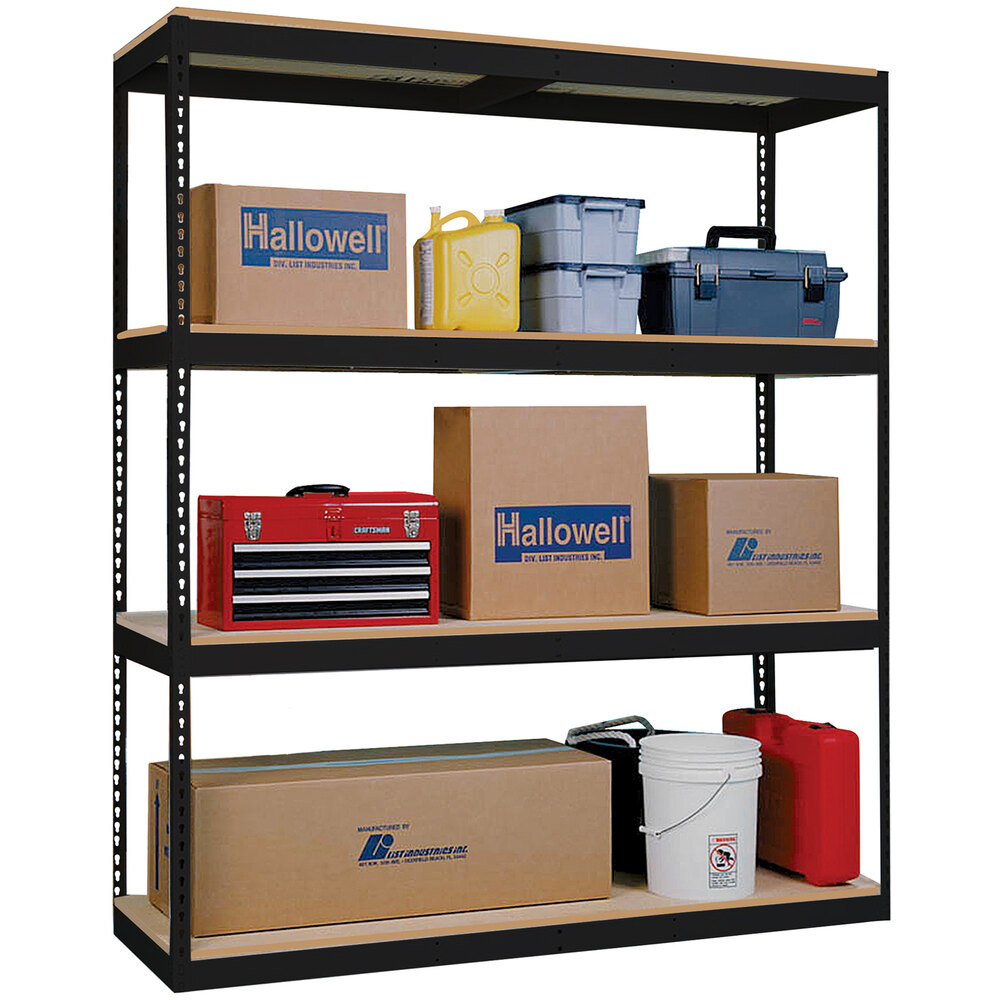 Hallowell 24" x 60" x 84" Black Heavy-Duty Double Rivet 4-Shelf ...