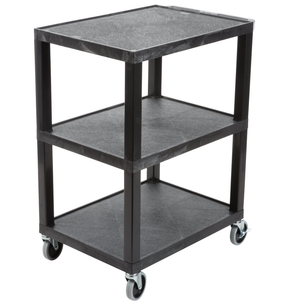 Luxor WT34S Tuffy Black Three Shelf Utility Cart - 24" x 18" x 34"