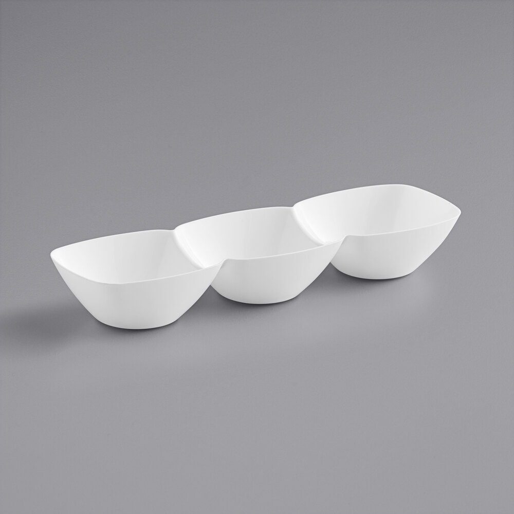 Visions 3-Compartment White Plastic Mini Tray - 10/Pack