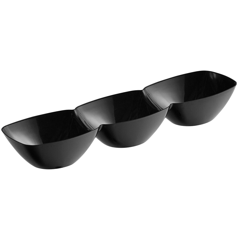 Visions 3-Compartment Black Plastic Mini Tray - 10/Pack