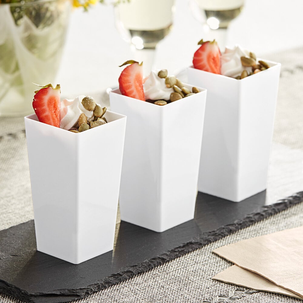 Choice White Square Plastic Mini Cup 3 oz.