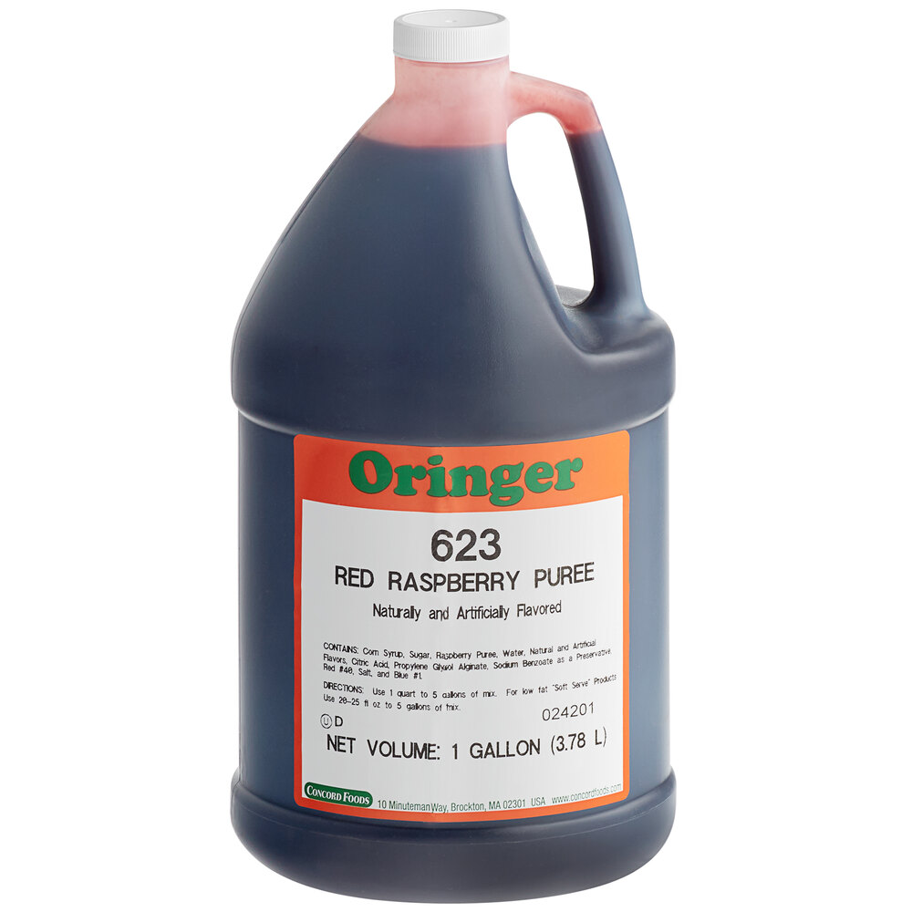 Oringer Red Raspberry Puree Hard Serve Ice Cream Base 1 Gallon