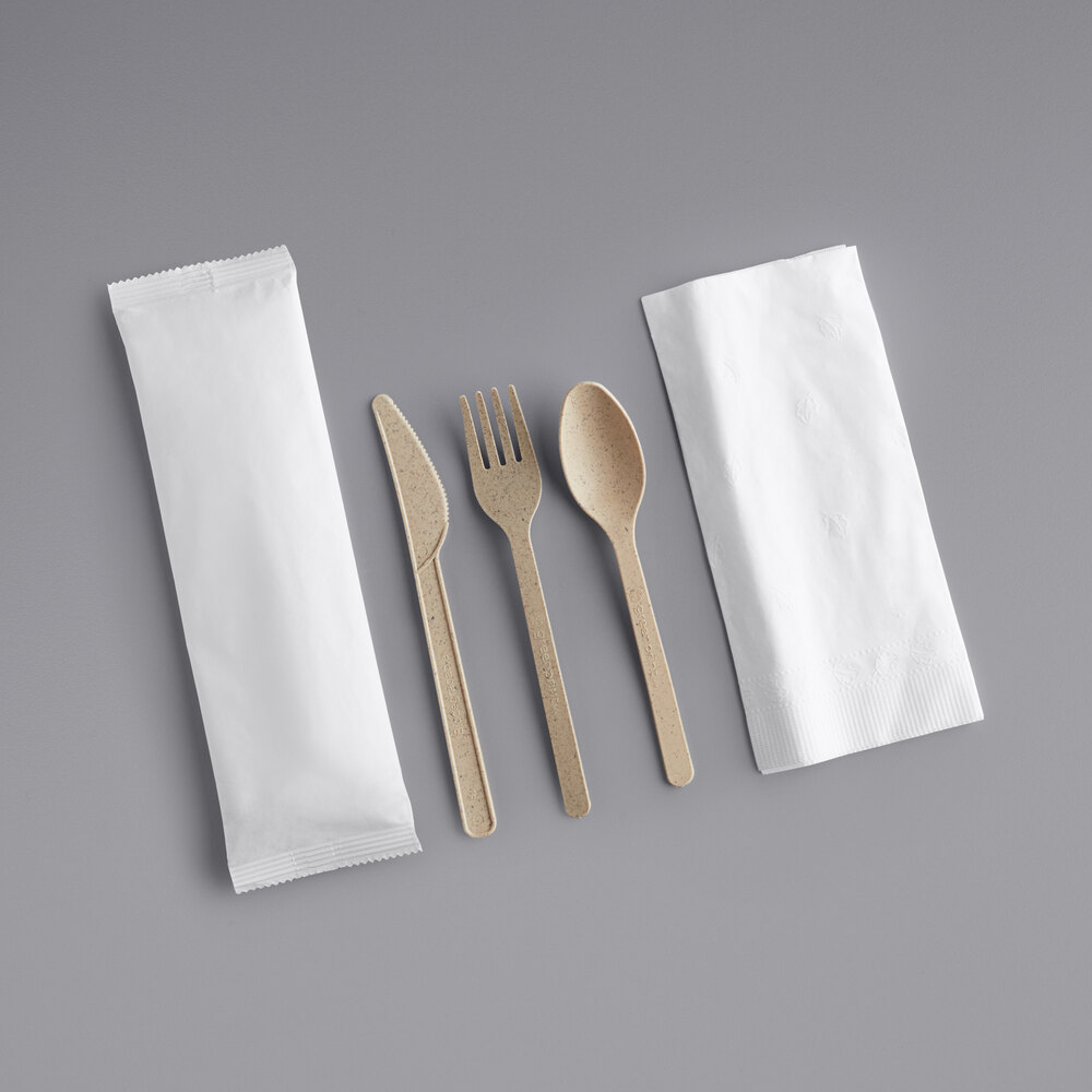 Greenprint Wrapped Heavy Weight Natural Agave Cutlery Set with Napkin ...