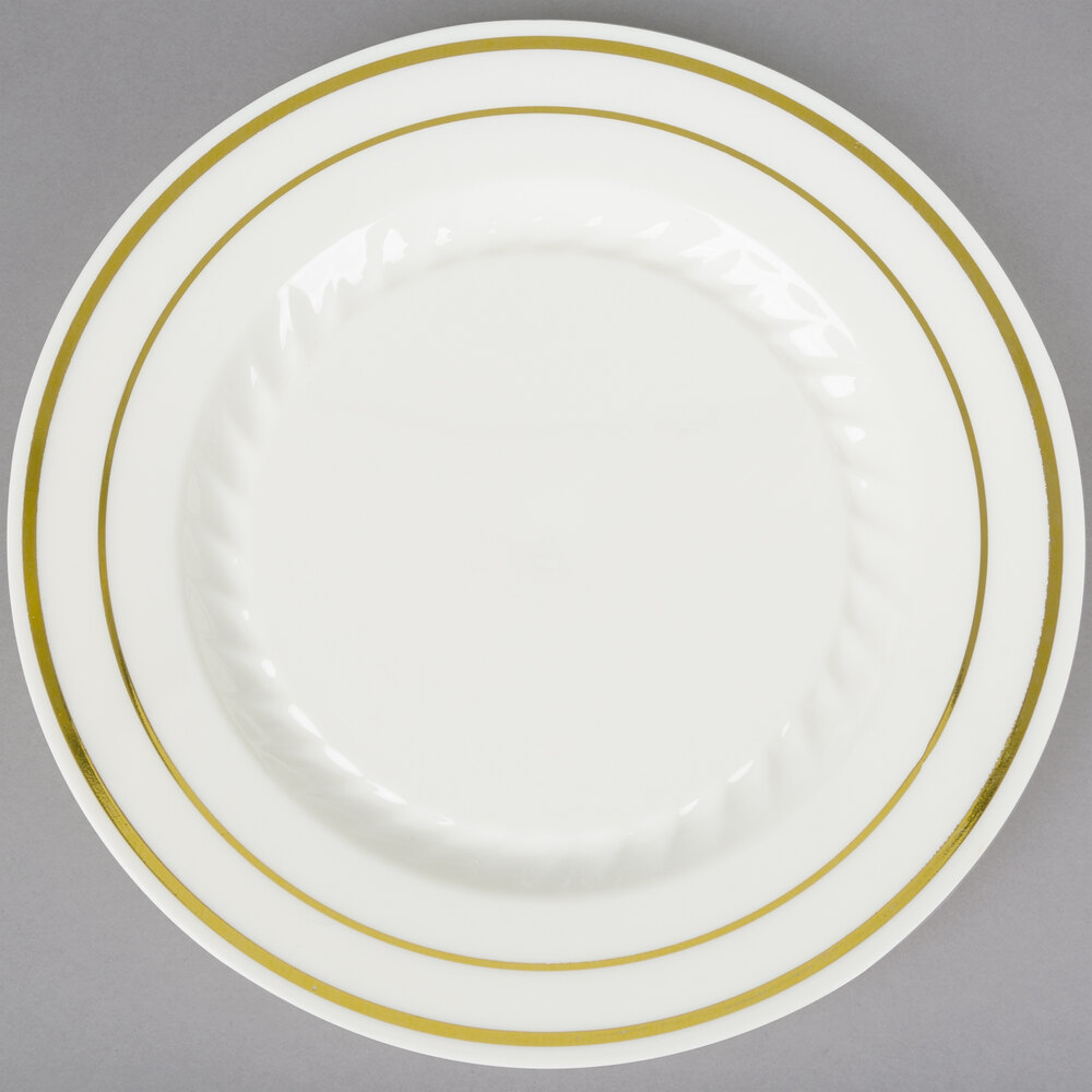 Fineline Silver Splendor 506-BO 6" Bone / Ivory Plastic Plate with Gold ...