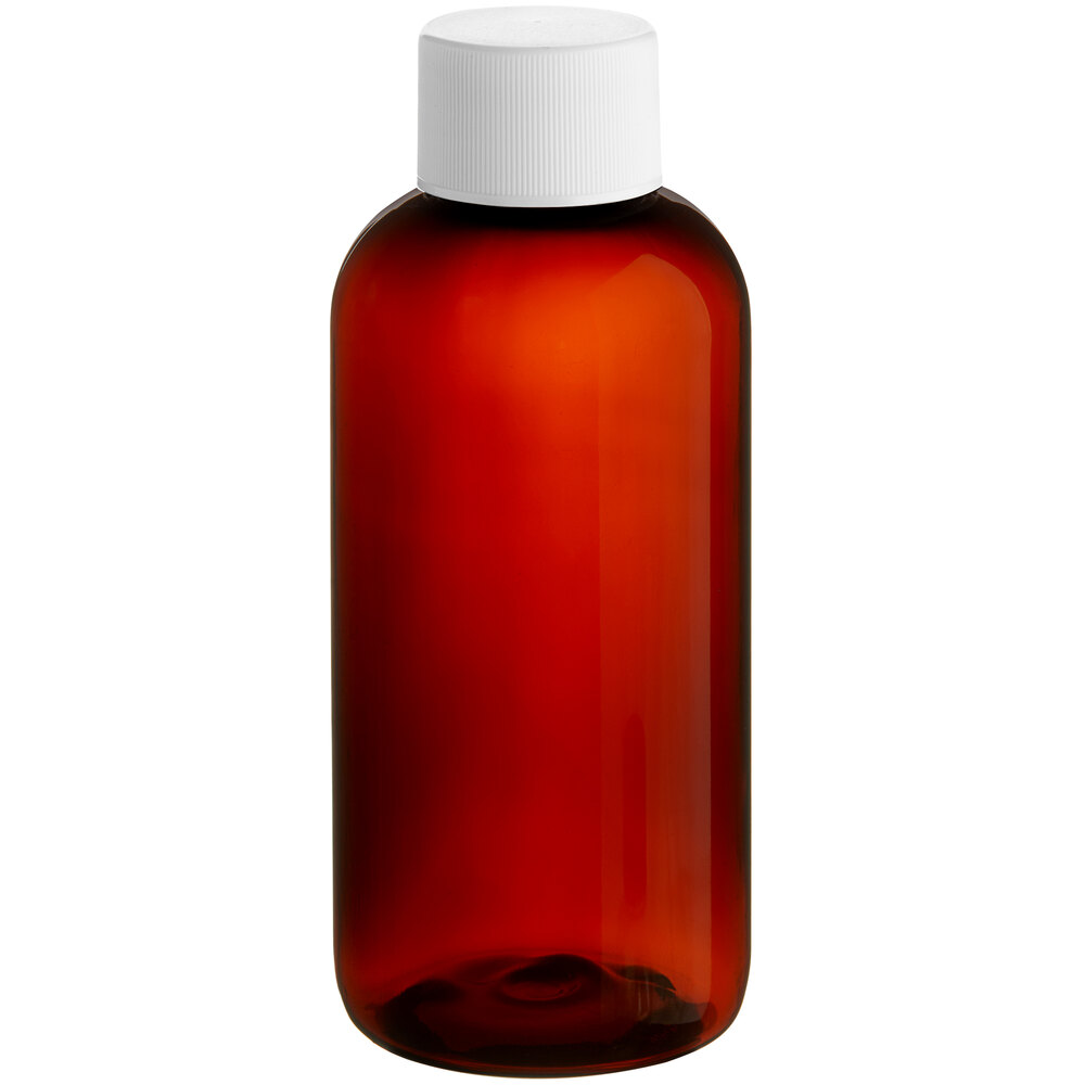 4 oz. PET Amber Boston Round Bottle with 24/410 White Continuous Thread ...