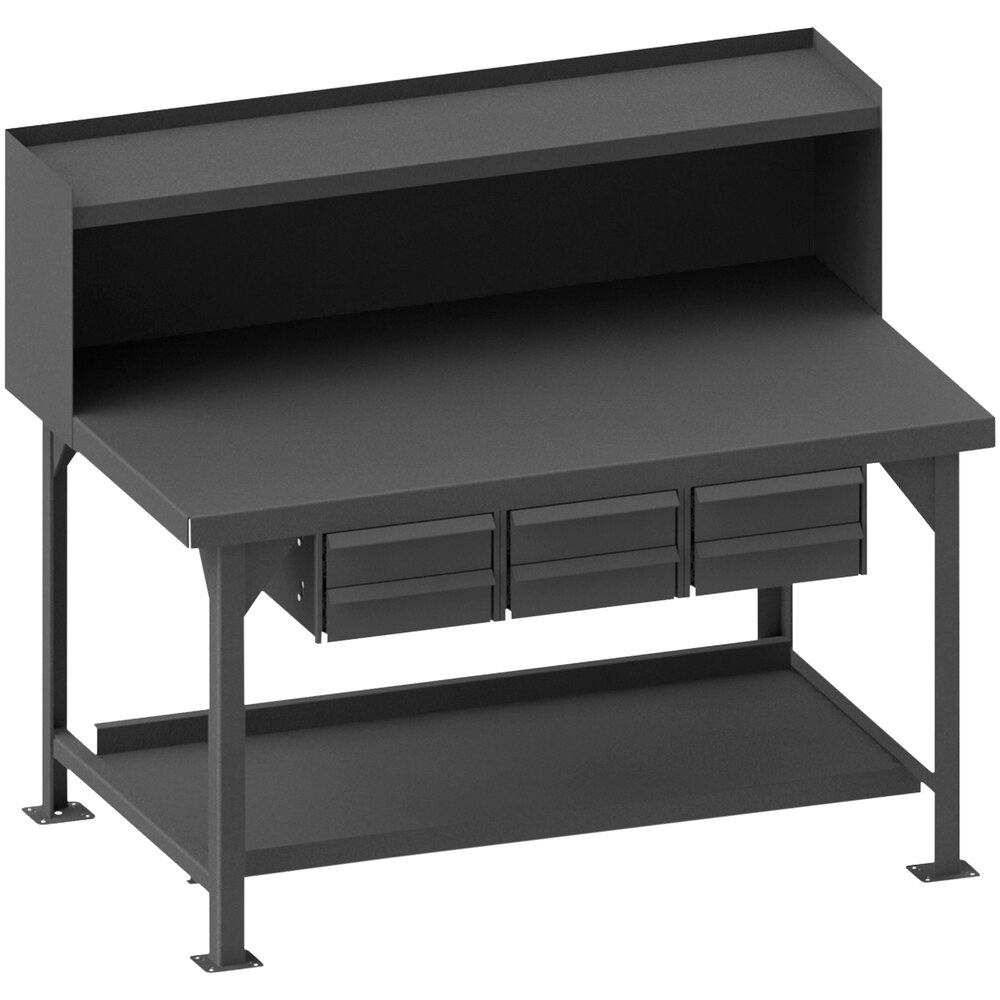 Durham Mfg 36" x 60" 2 Shelf Extra Heavy-Duty Steel Workbench with 6 ...