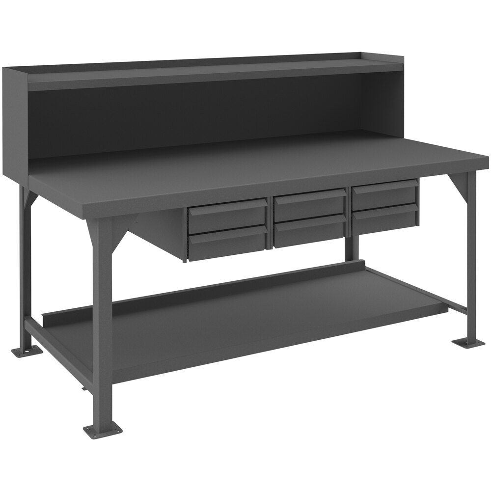 Durham Mfg 36" x 72" 2 Shelf Extra Heavy-Duty Steel Workbench with 6 ...