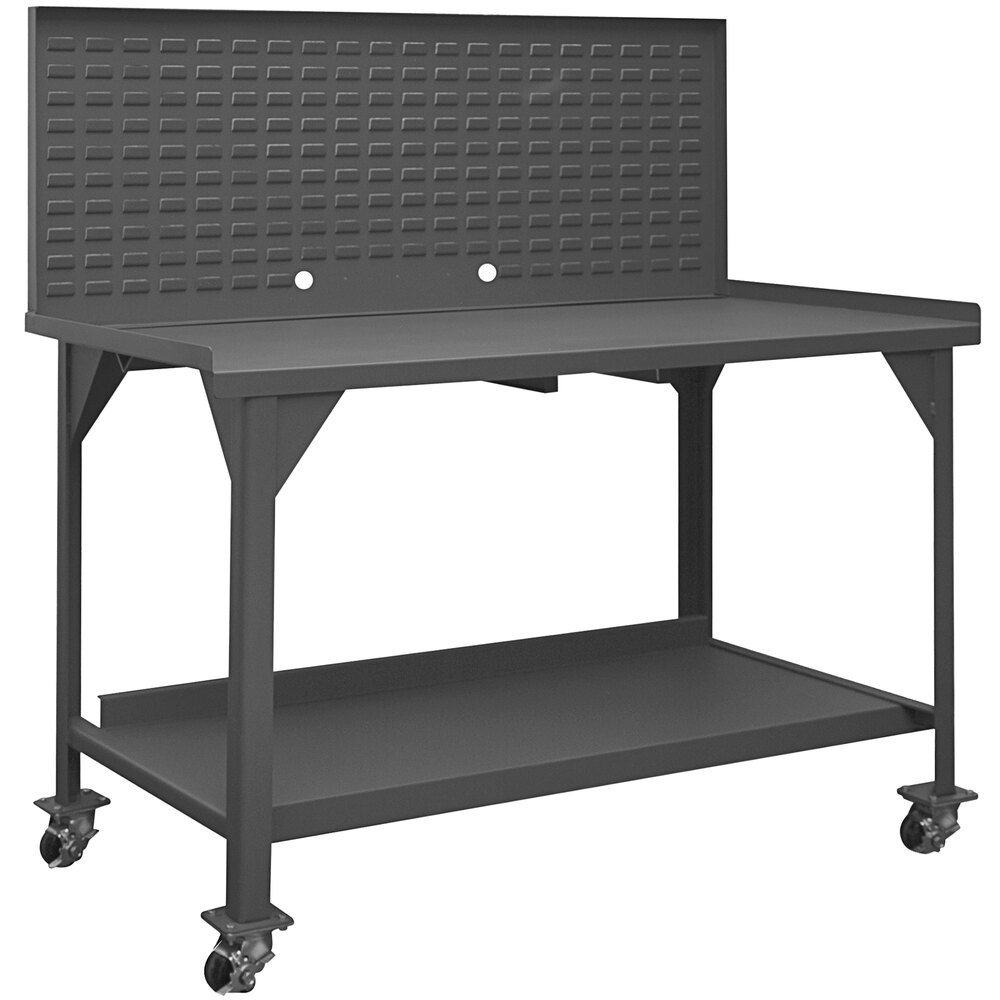Durham Mfg 36" x 60" 2 Shelf Mobile Heavy-Duty Steel Workbench with Louvered Panel DWBM-3660-BE ...