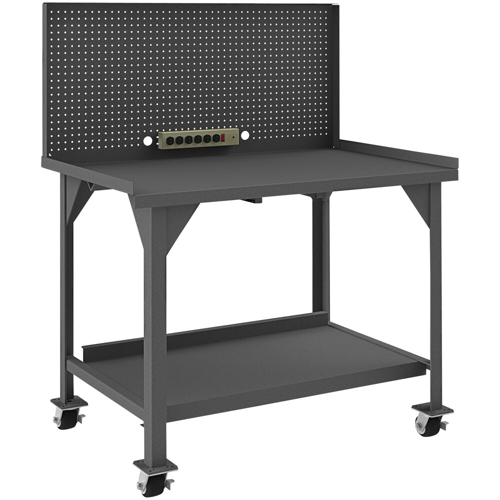 Durham Mfg 48" x 30" 2 Shelf Mobile Heavy-Duty Steel Workbench with ...