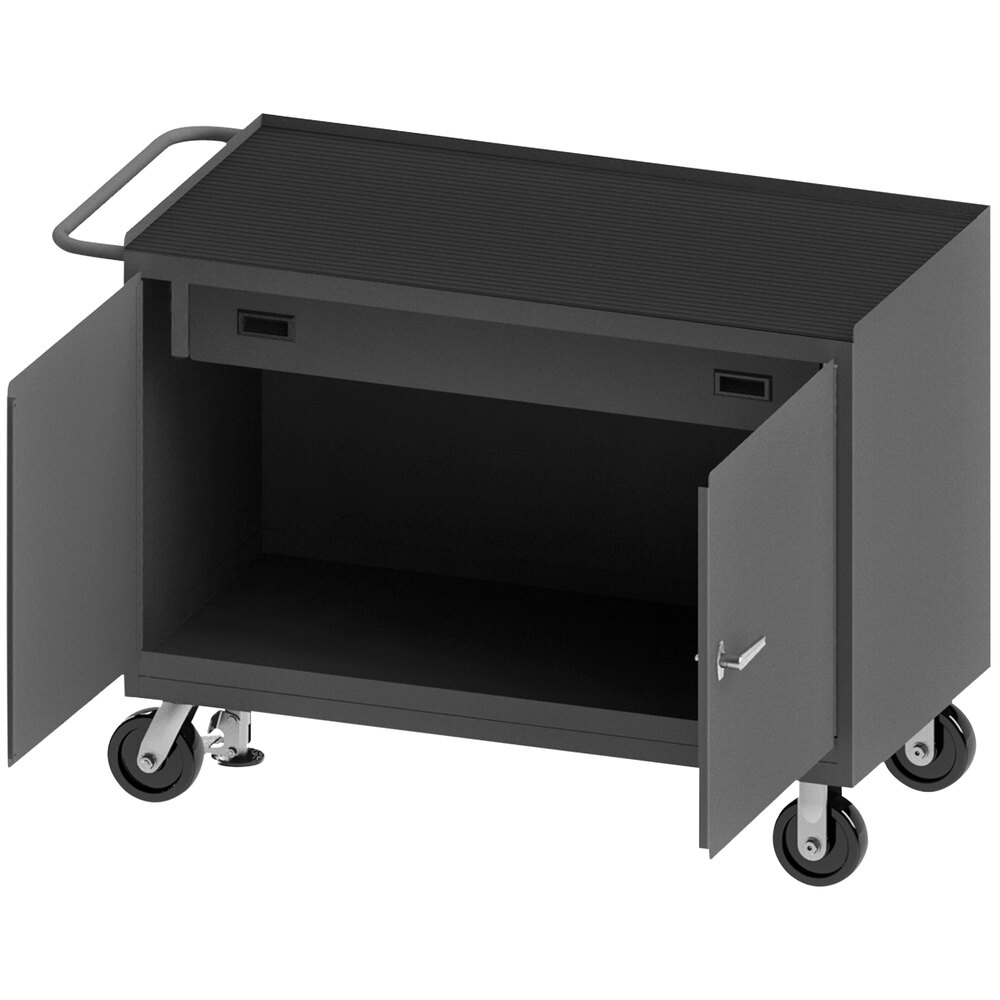 Durham Mfg 24" x 48" 2 Door 1 Drawer Mobile Rubber Top Workstation with ...