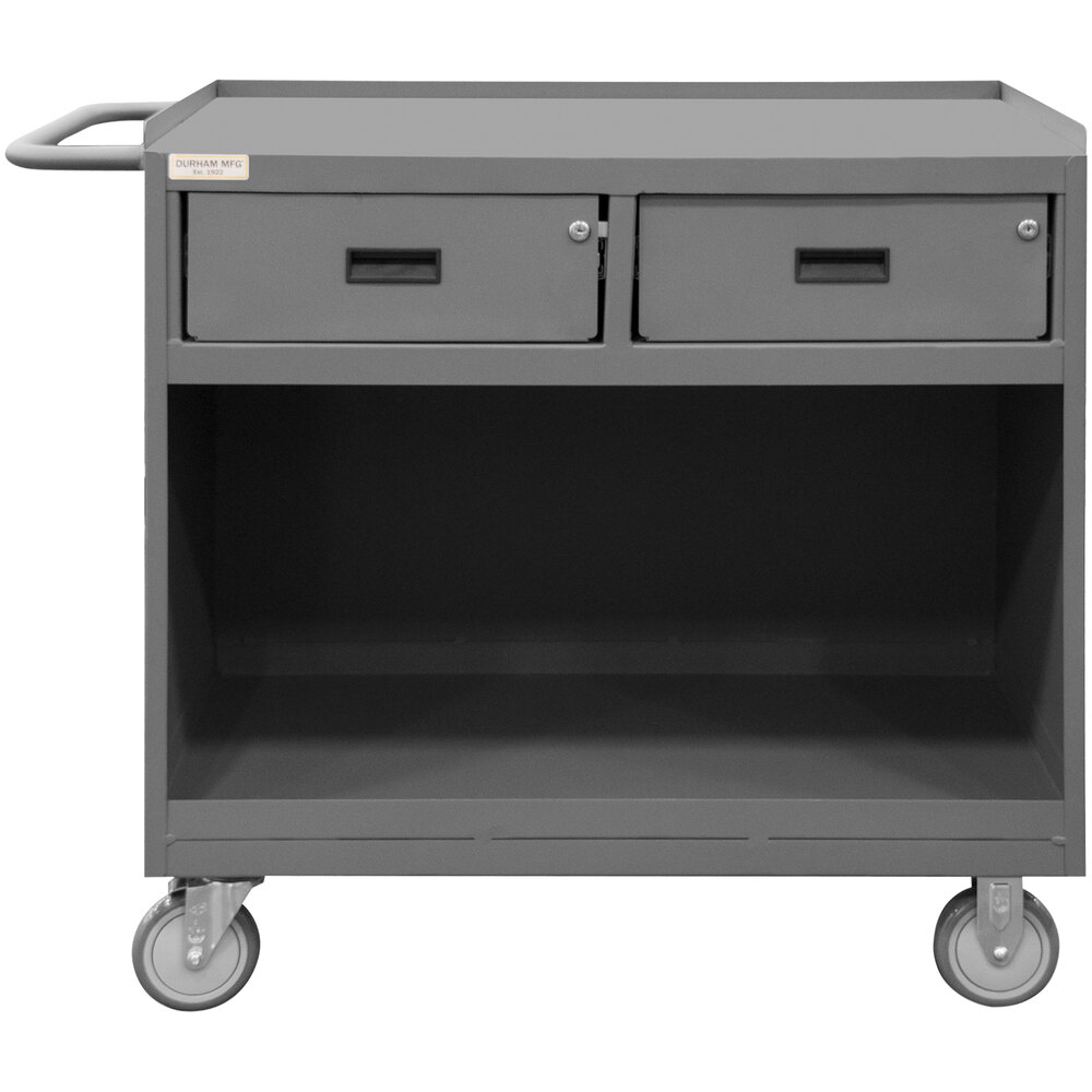 Durham Mfg 24" x 36" 2 Drawer Mobile Steel Top Workstation 3117-95