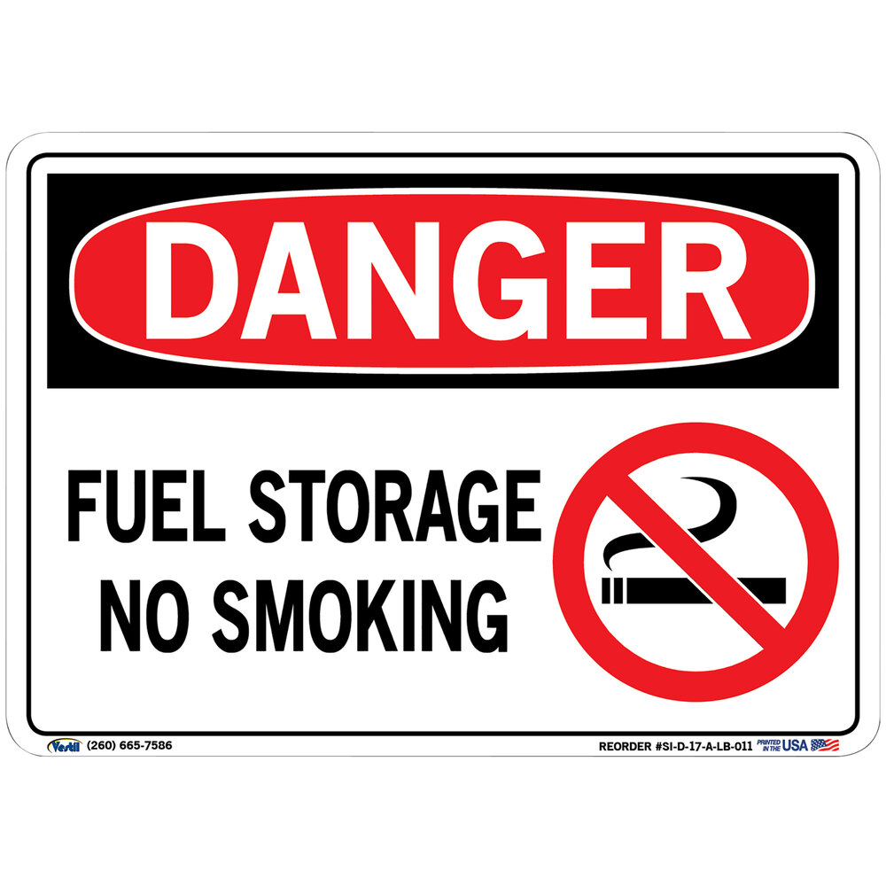 Vestil 10 1/2" x 7 1/2" "Danger / Fuel Storage / No Smoking" Vinyl ...