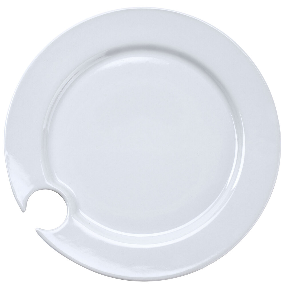 CAC COL-P8 Bright White 9" China Round Party Plate with Stemware Hole ...
