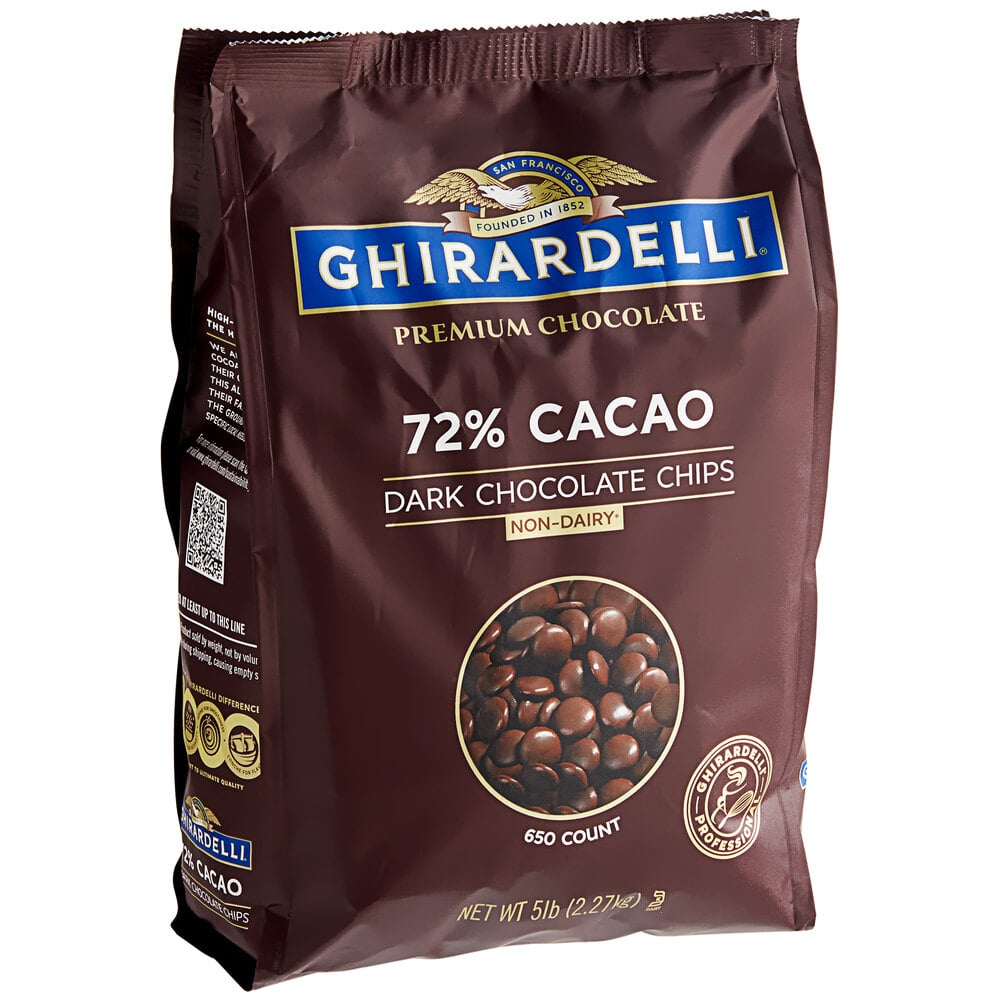 Ghirardelli 72% Non-Dairy Dark Chocolate .65M Baking Chips 5 lb.