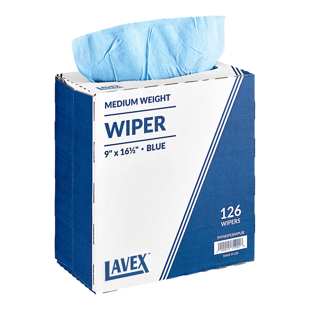 Lavex 9" x 16 1/2" Blue Medium Weight Industrial Wiper with Pop-Up Box ...