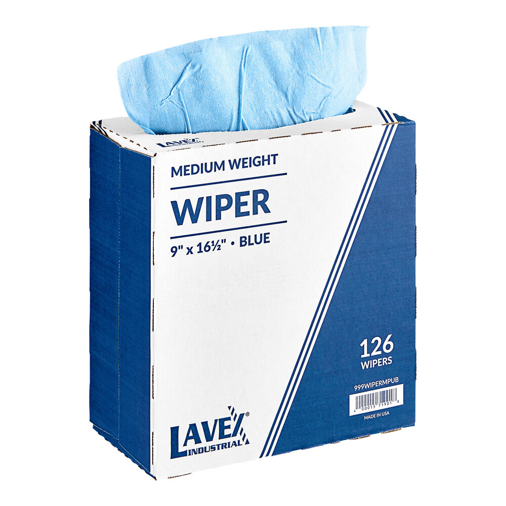 Lavex 9" x 16 1/2" Blue Medium Weight Industrial Wiper with Pop-Up Box ...