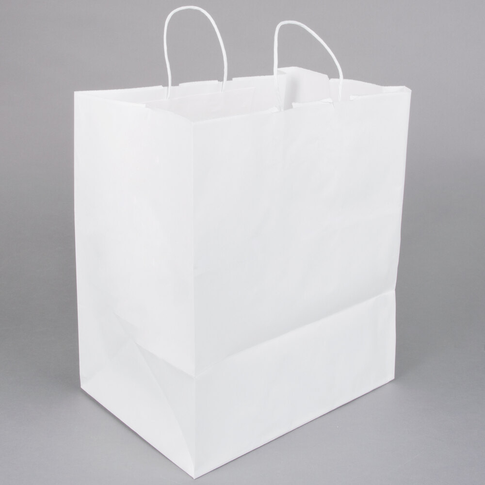 Duro 14" x 10" x 15 3/4" Super Royal White Paper Shopping Bag with ...