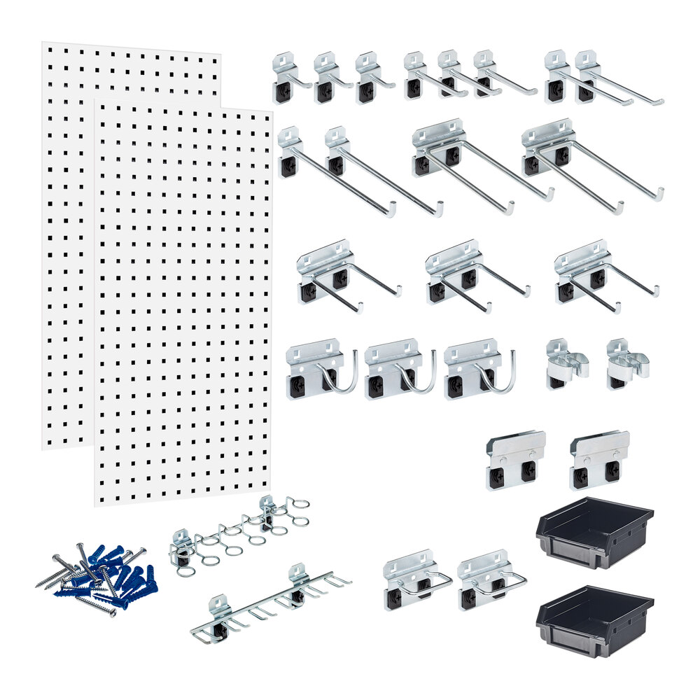 Triton Products 18" x 36" White Steel LocBoard with 28 Hooks and 2 Bins ...
