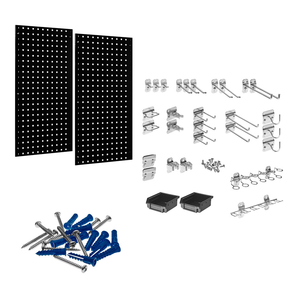 Triton Products 18" x 36" Black Steel LocBoard with 28 Hooks and 2 Bins ...