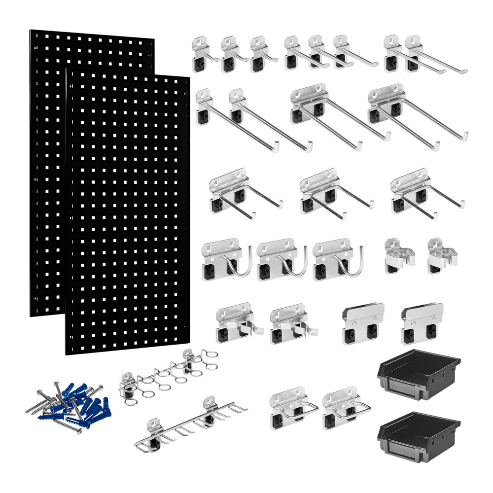 Triton Products 18" x 36" Black Steel LocBoard with 28 Hooks and 2 Bins ...