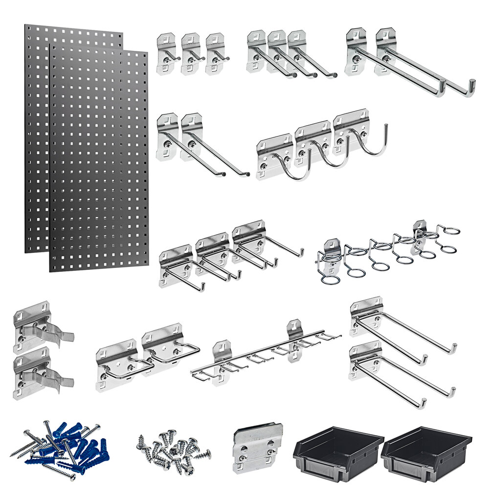 Triton Products 18" x 36" Gray Steel LocBoard with 28 Hooks and 2 Bins ...