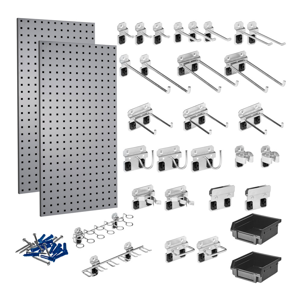 Triton Products 18" x 36" Gray Steel LocBoard with 28 Hooks and 2 Bins ...