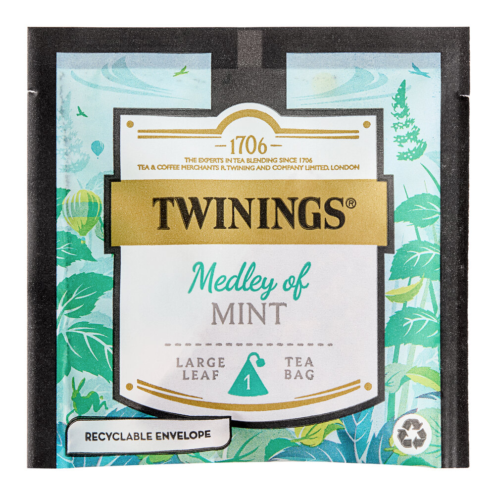 Twinings Medley of Mint Large Leaf Pyramid Tea Sachets - 100/Case
