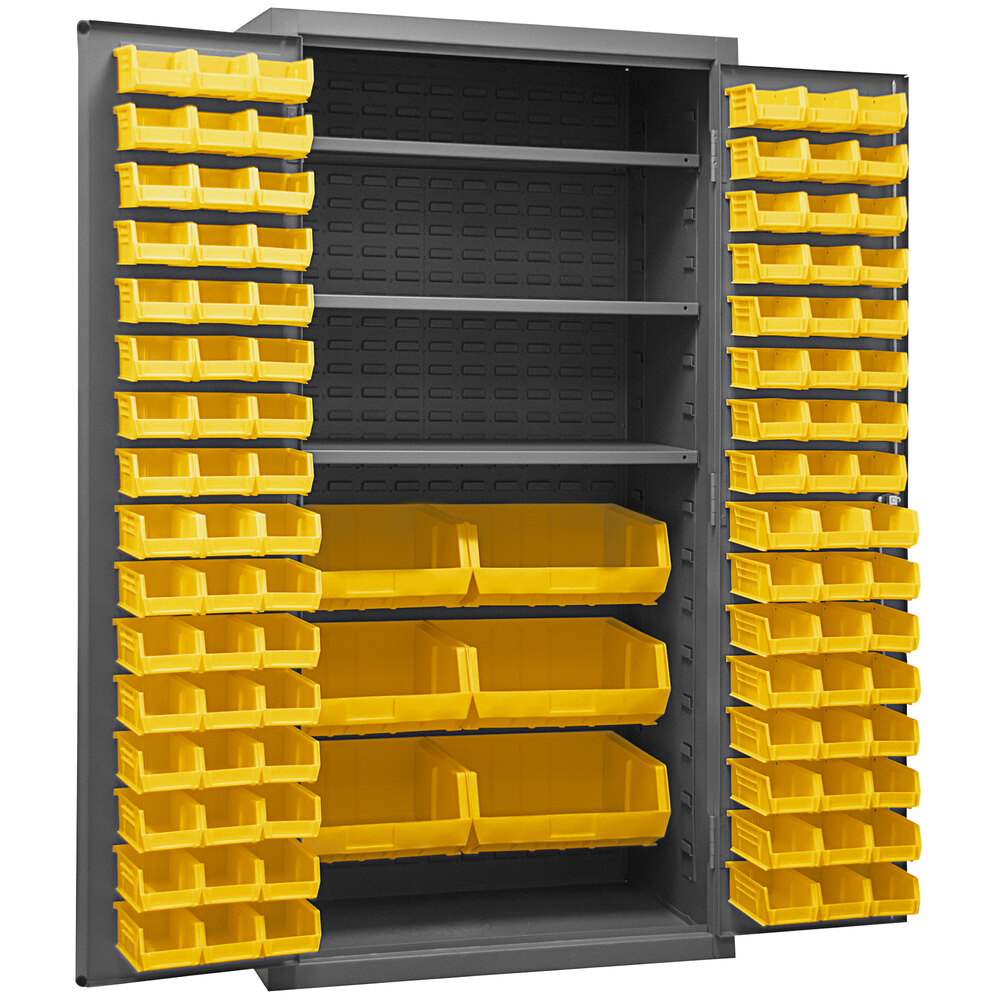Durham Mfg 36" x 24" x 72" 3-Shelf Storage Cabinet with 102 Yellow Bins ...