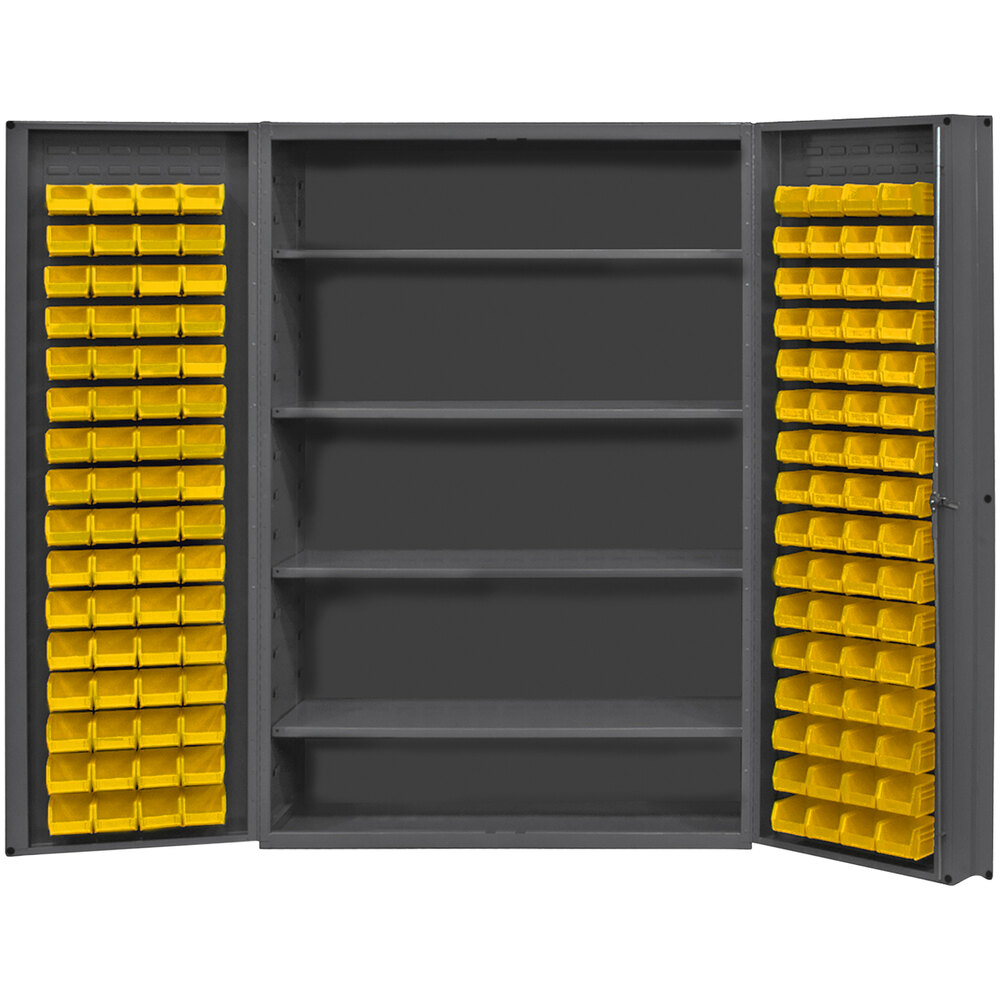 Durham Mfg 48" x 24" x 72" 4-Shelf Storage Cabinet with 128 Yellow Bins ...