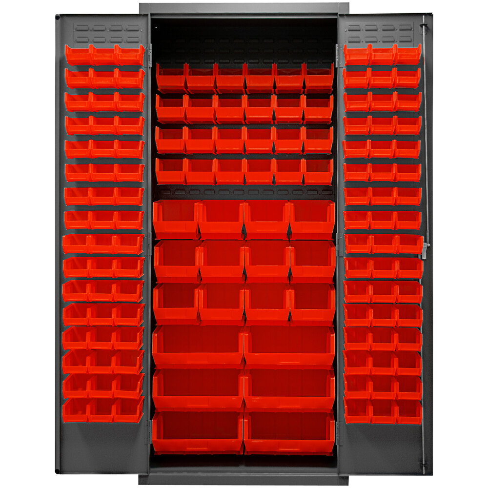 Durham Mfg 36" x 24" x 84" Storage Cabinet with 138 Red Bins 2500-138B-1795