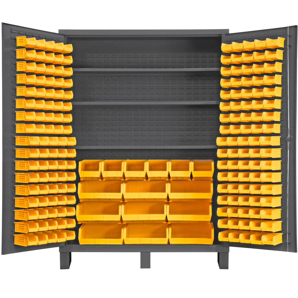 Durham Mfg 60" x 24" x 84" 3-Shelf Storage Cabinet with 185 Yellow Bins ...