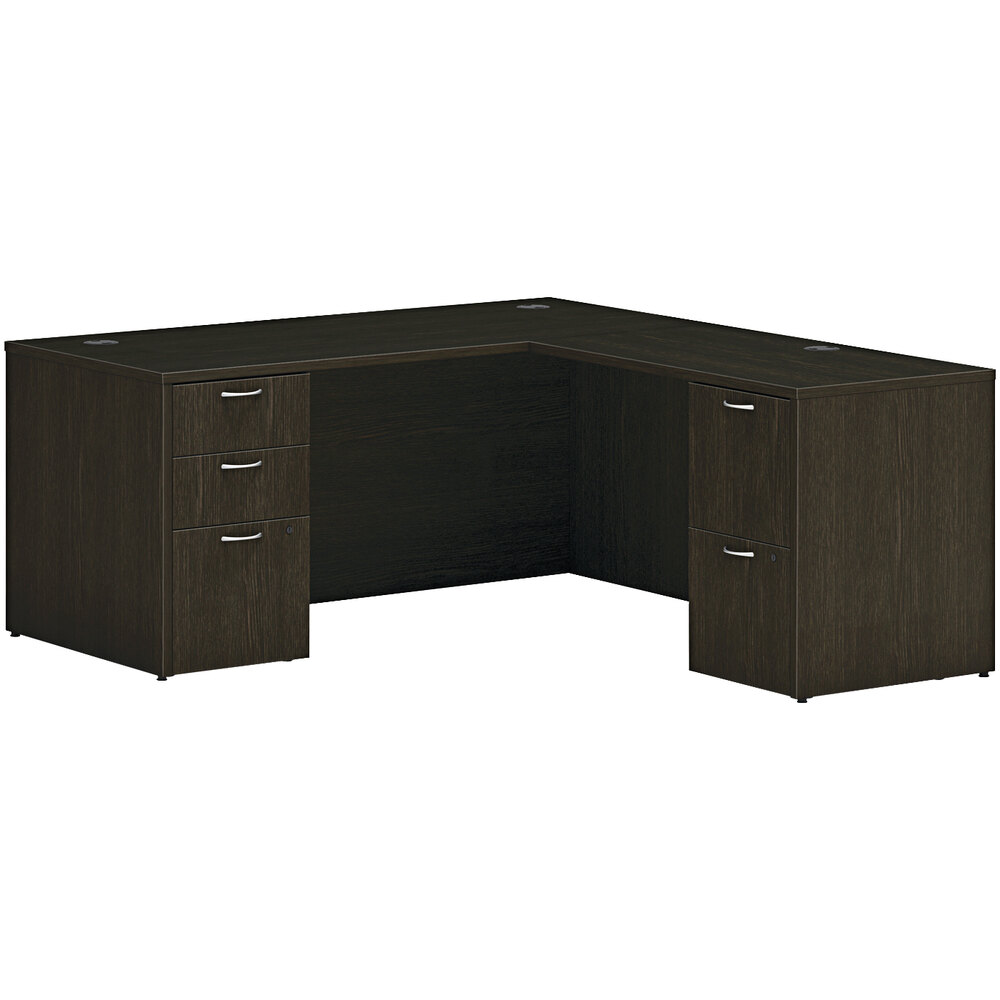 Hon Mod 66" Java Oak Laminate L-Station Desk with 2 Storage Pedestals