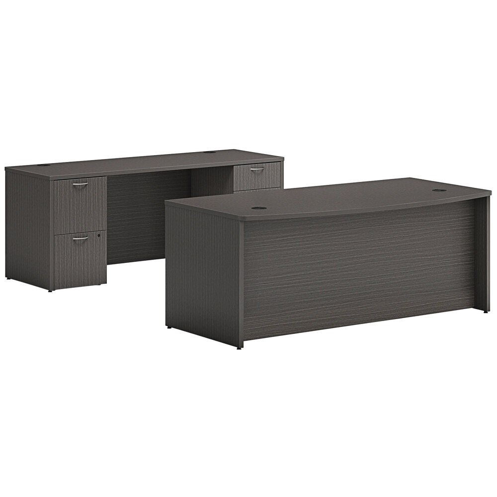 Hon Mod 36" x 72" Slate Teak Laminate Bow Front Desk with Credenza and ...