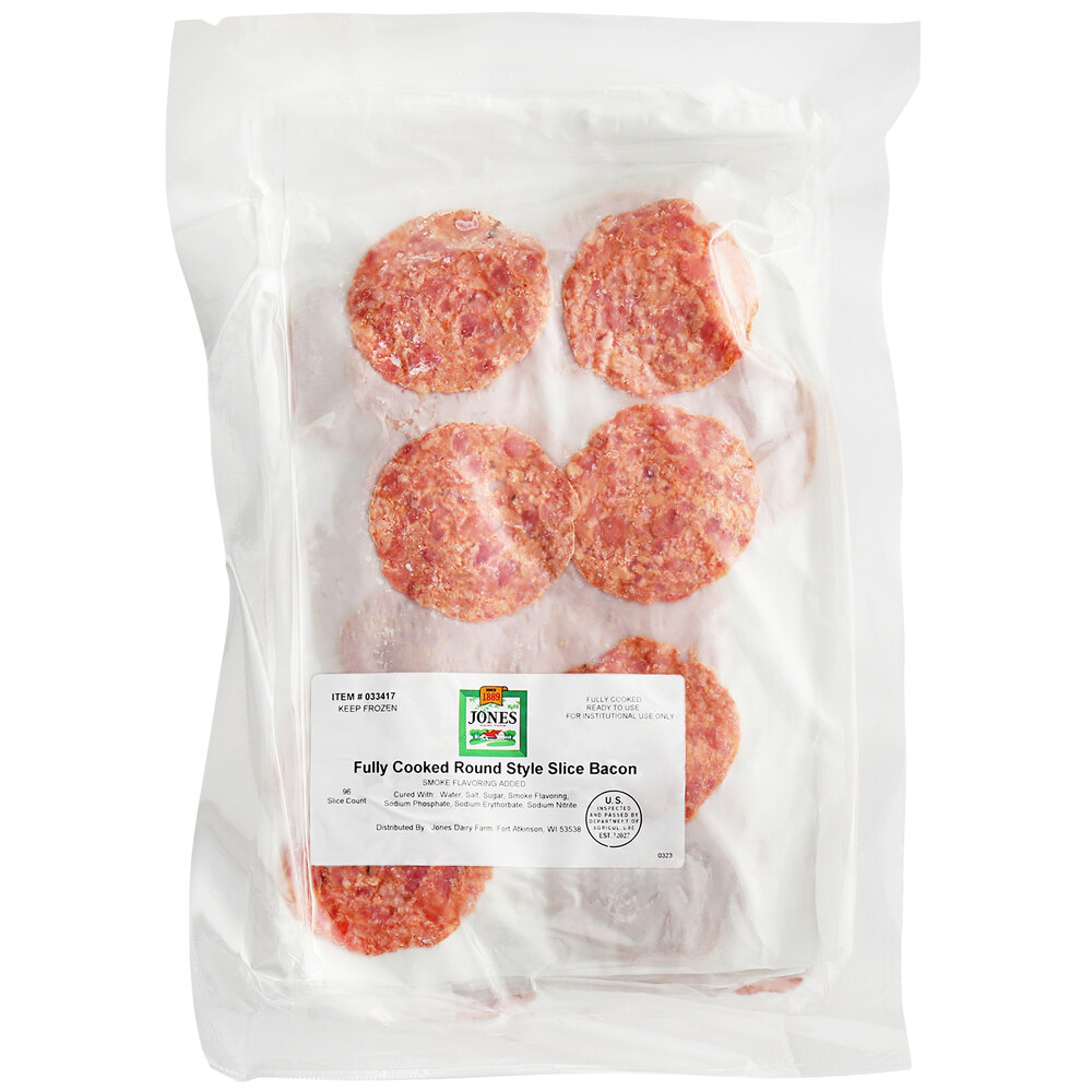 Jones Dairy Farm Fully Cooked Round Style Bacon 0.25 oz. - 192/Case