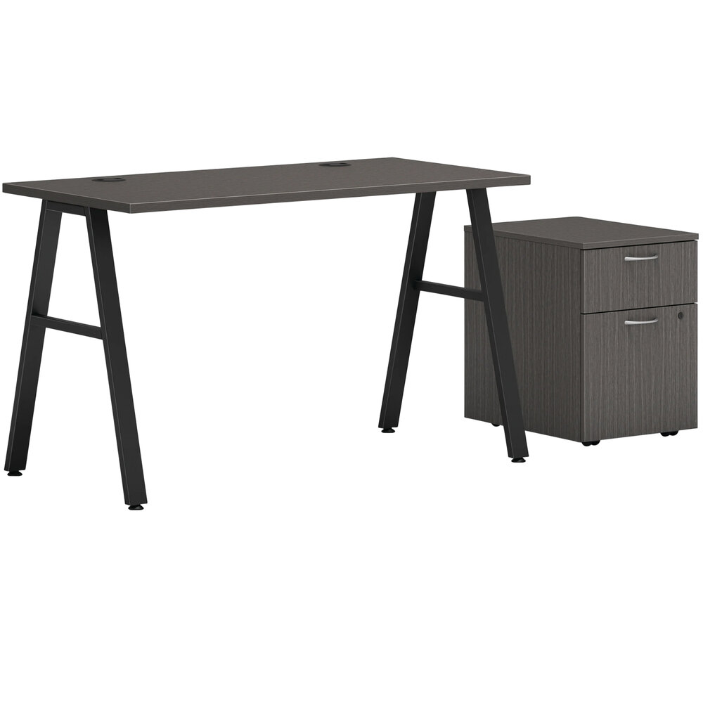 Hon Mod 24" x 48" Slate Teak Laminate A-Leg Desk with Mobile Storage ...