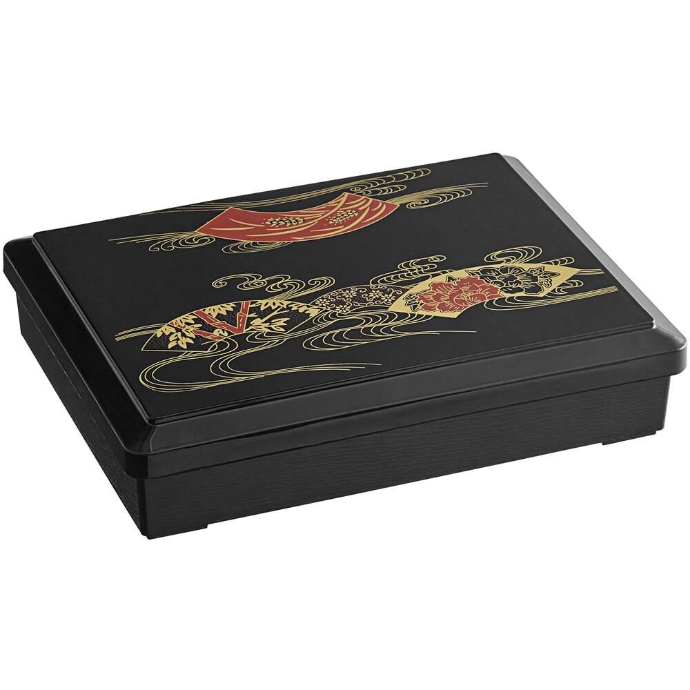 Emperor's Select 10 1/2" x 8" Black 5-Compartment Bento Box with ...