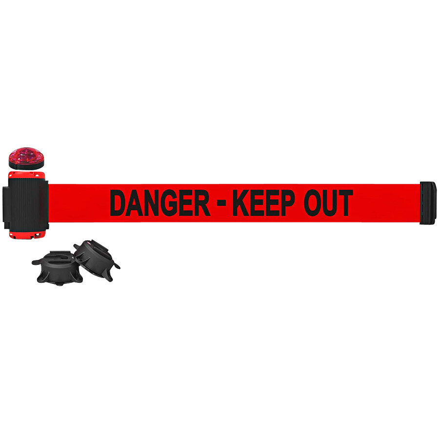 Banner Stakes 7' Red "Danger - Keep Out" Magnetic Wall Mount Belt ...