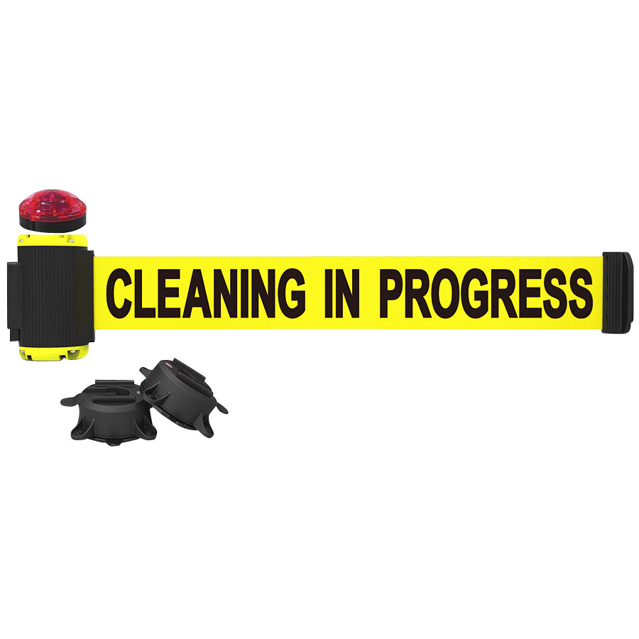 Banner Stakes 7' Yellow "Cleaning in Progress" Magnetic Wall Mount Belt ...