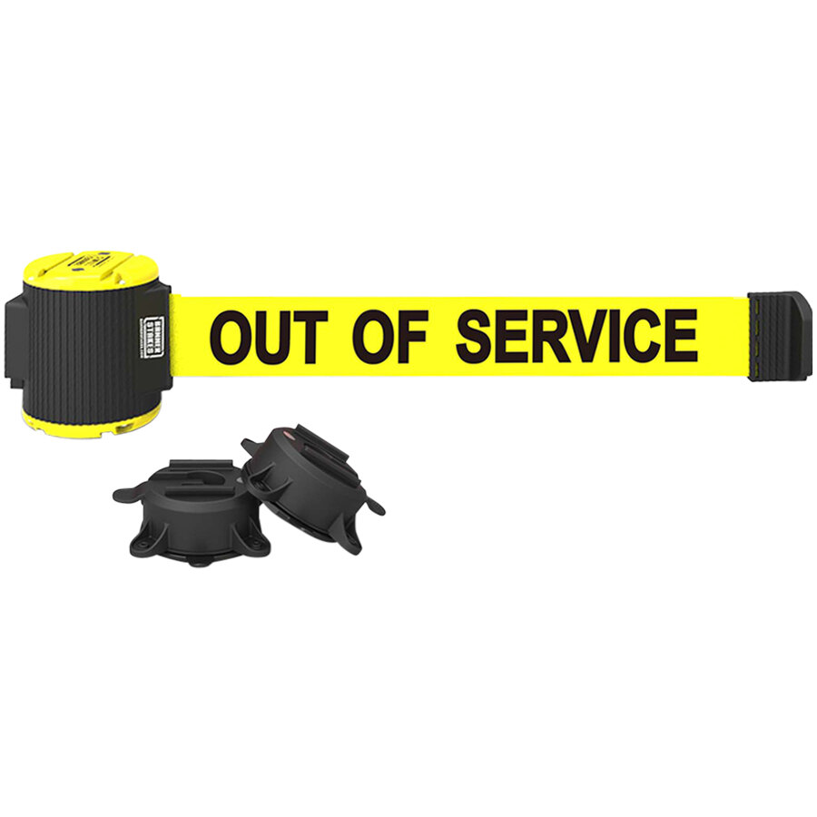 Banner Stakes 30' Yellow "Out of Service" Magnetic Wall Mount Belt ...