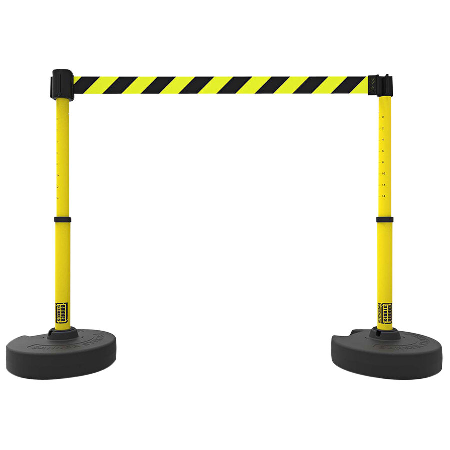 Banner Stakes PLUS Yellow/Black Diagonal Stripe Retractable Barrier Set ...