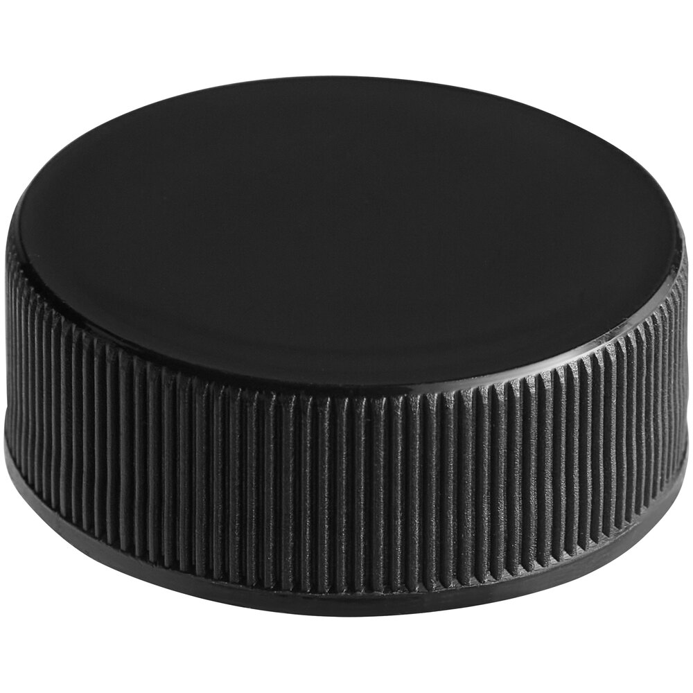 28/400 Black Ribbed Continuous Thread Plastic Lid with Foam Liner ...