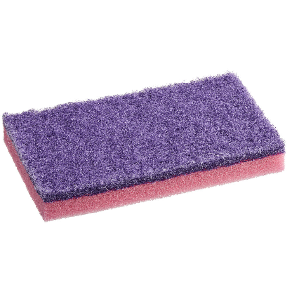 Lavex 6" x 3 1/2" x 3/4" Pink Sponge / Purple Medium-Duty Scouring Pad ...
