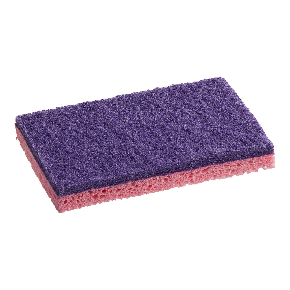 Lavex 6" x 3 1/2" x 3/4" Pink Cellulose Sponge / Purple Medium-Duty ...