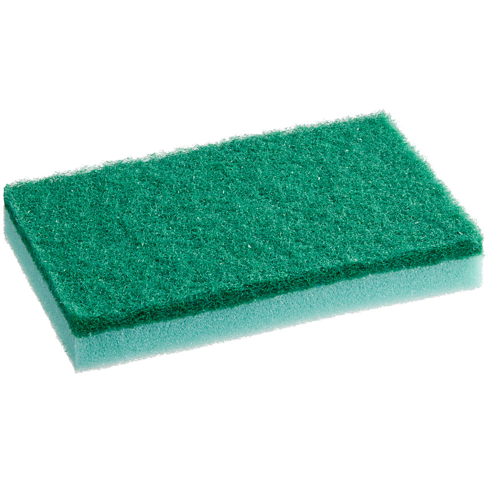 Lavex 6" x 3 1/2" x 3/4" Green Sponge / Green Medium-Duty Scouring Pad ...