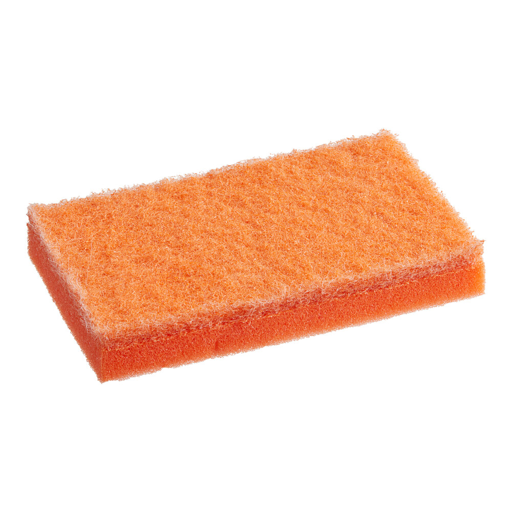Lavex 6" x 3 1/2" x 3/4" Orange Sponge / Orange Medium-Duty Scouring ...